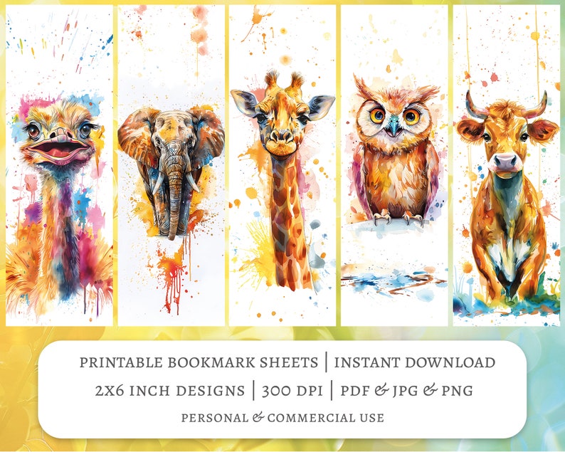 Printable Watercolor Animal Bookmarks, Cut & Craft Cute Animals PNG ...
