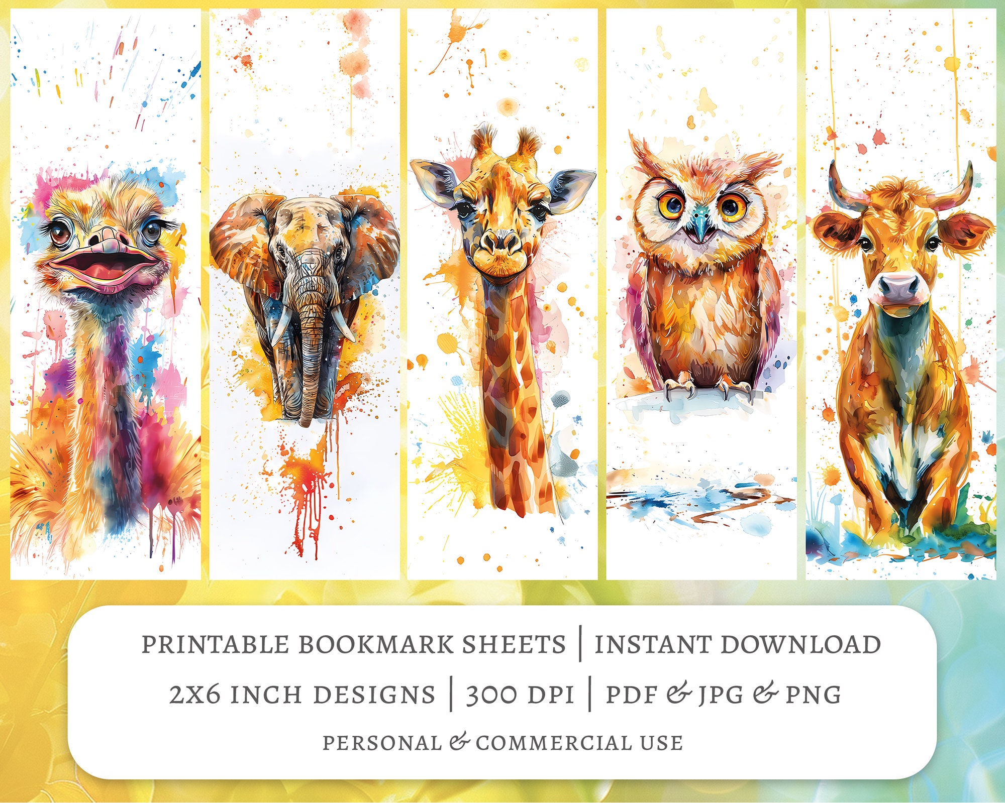 Watercolor Animal Bookmarks, Cute PNG Set (digital Download) - Etsy