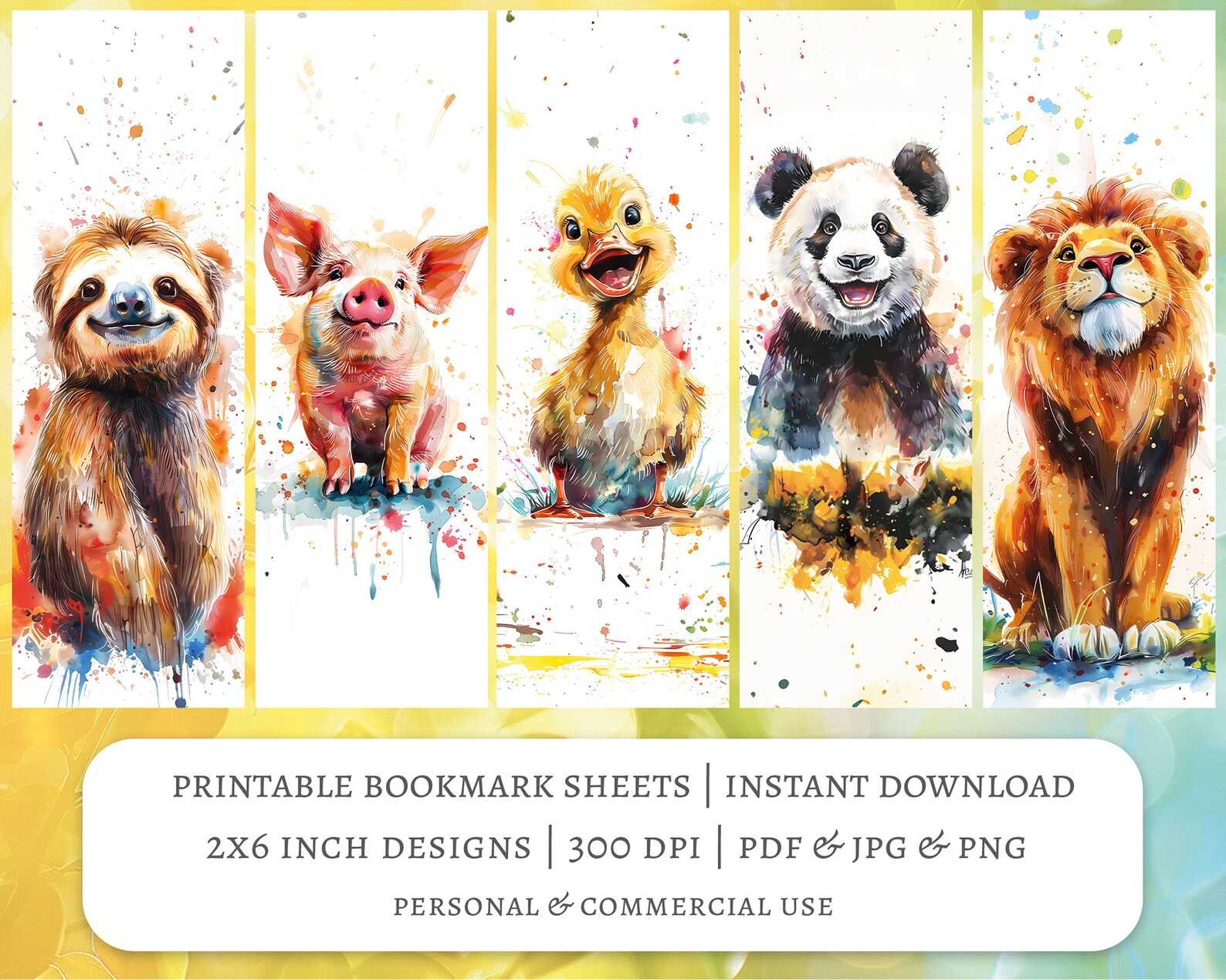 Printable Watercolor Animal Bookmarks, Cut & Craft Cute Animals PNG ...