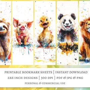 Watercolor Animal Bookmarks, Cute PNG Set (digital Download) - Etsy