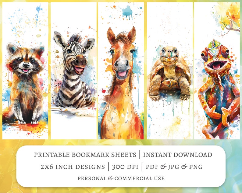 Printable Watercolor Animal Bookmarks, Cut & Craft Cute Animals PNG ...