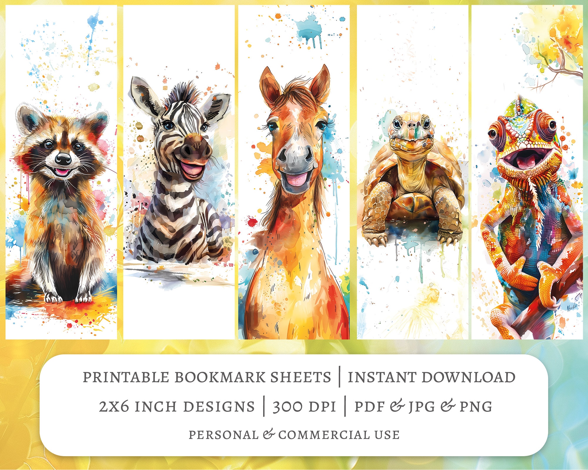 Printable Watercolor Animal Bookmarks, Cut & Craft Cute Animals PNG ...