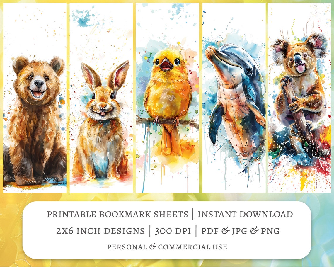 Printable Watercolor Animal Bookmarks, Cut & Craft Cute Animals PNG ...