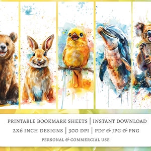Watercolor Animal Bookmarks, Cute PNG Set (digital Download) - Etsy