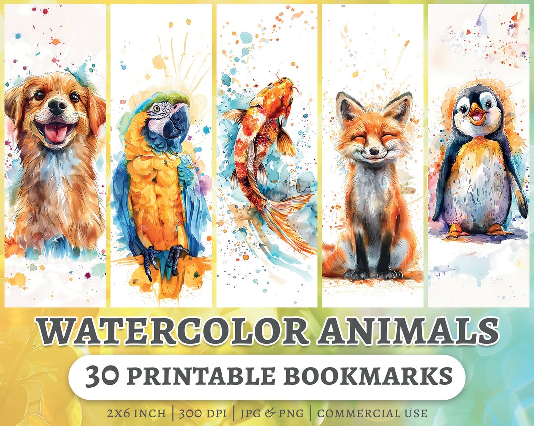 Printable Watercolor Animal Bookmarks, Cut & Craft Cute Animals PNG ...