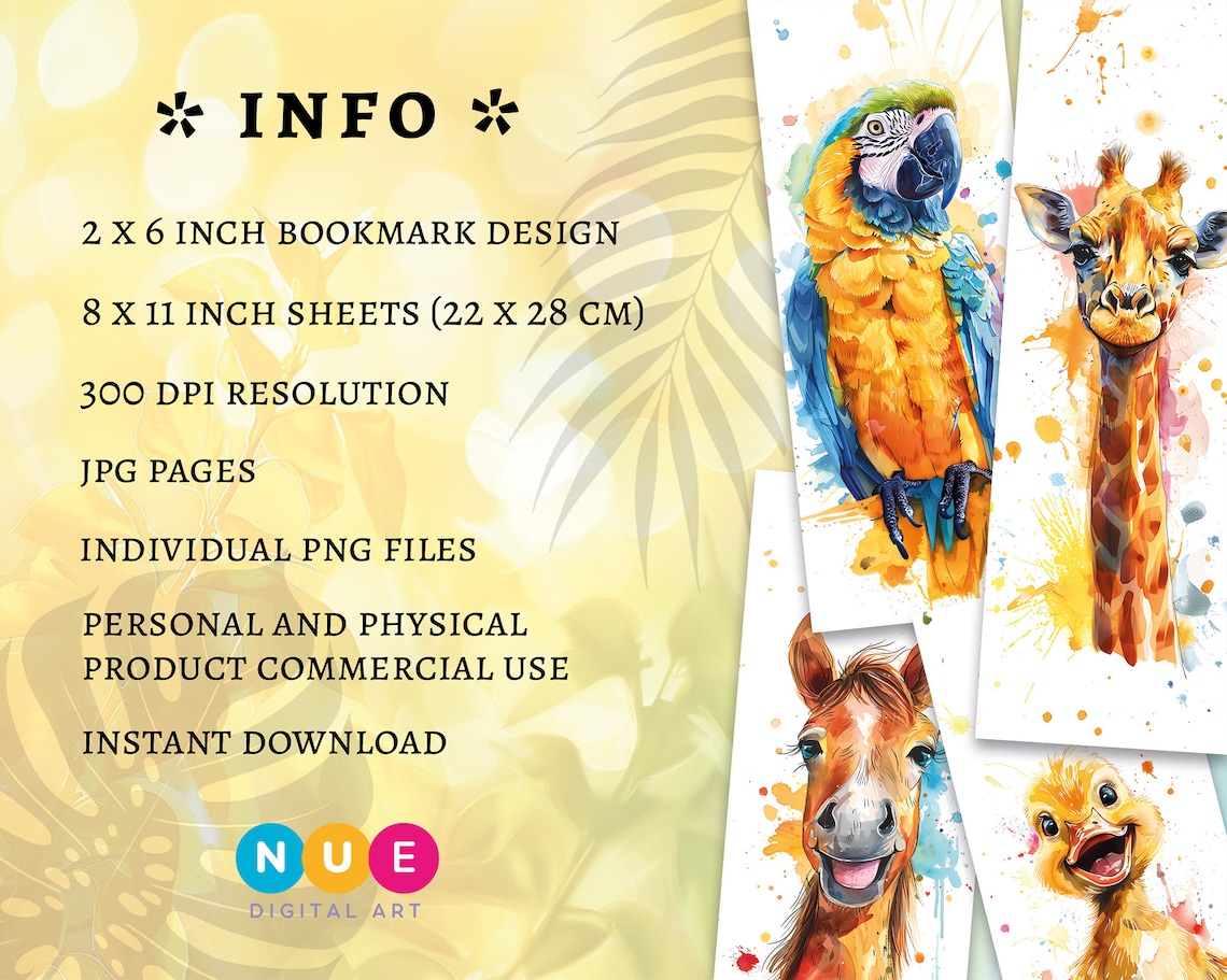 Watercolor Animal Bookmarks, Cute PNG Set (digital Download) - Etsy