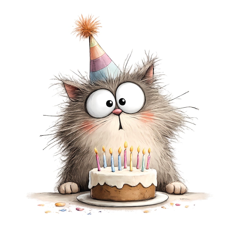 Whimsical Cat Birthday Clipart Bundle, 30 PNG Funny Cat Graphics - Etsy ...