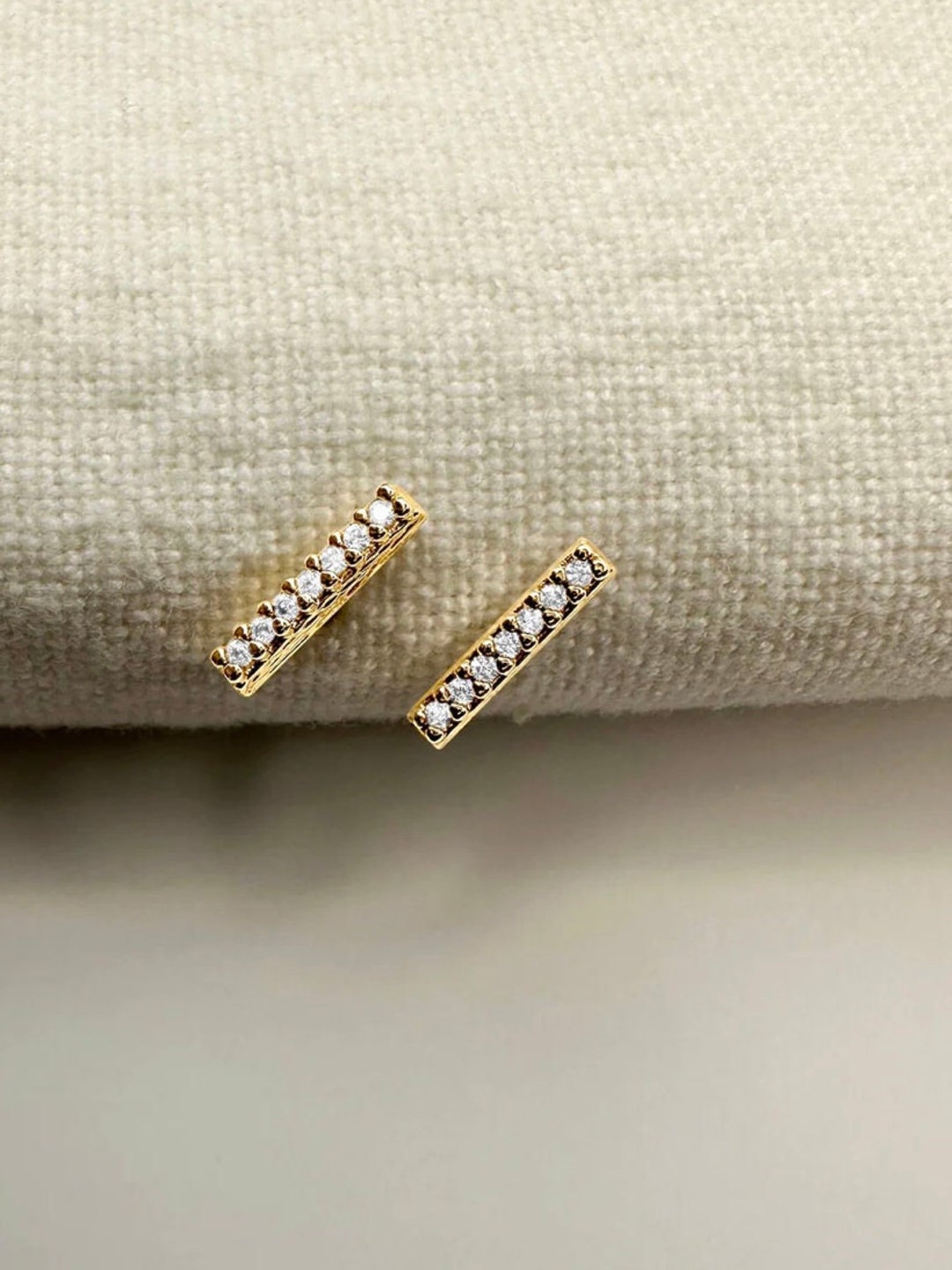 Pave Bar Stud Earrings - Etsy
