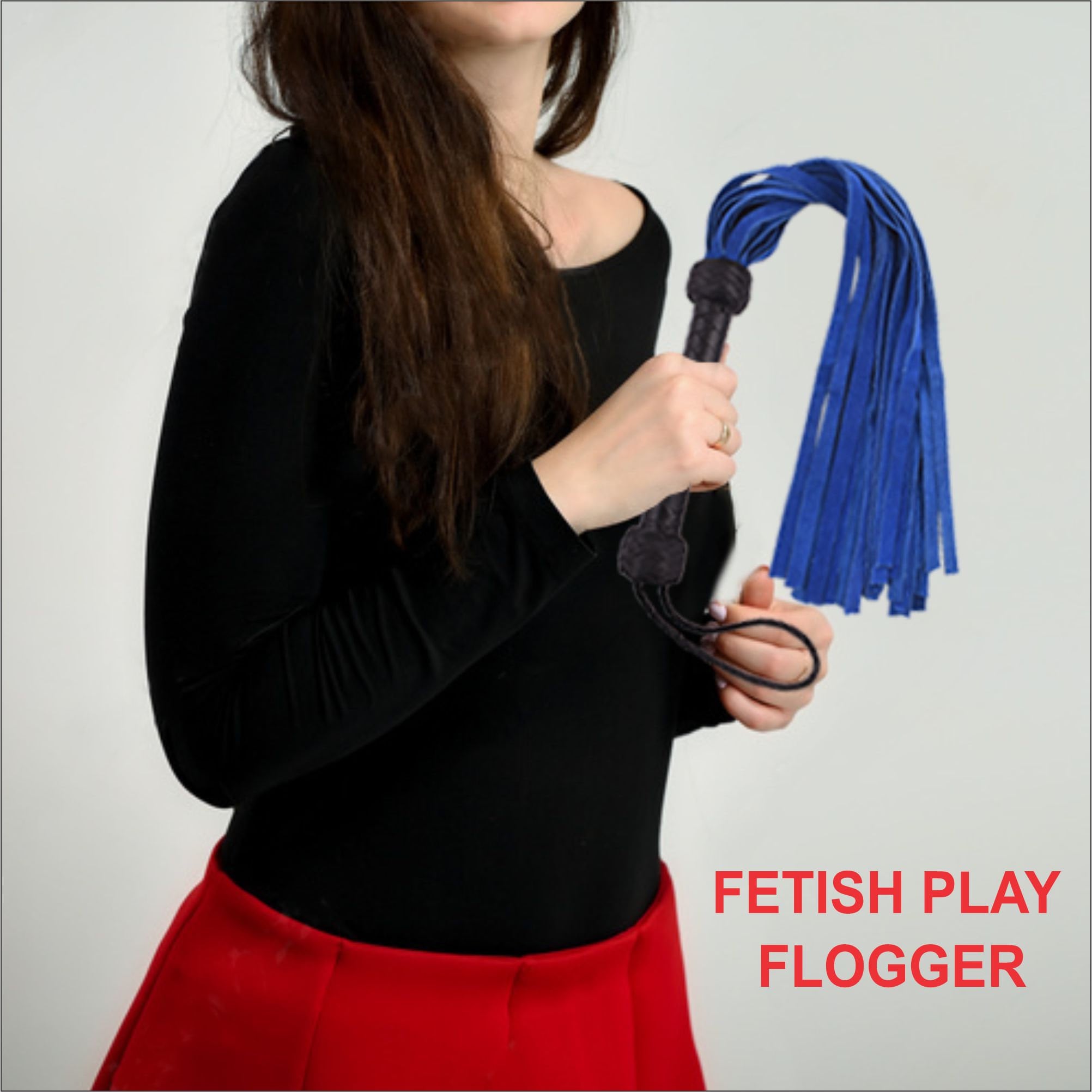 25 Tails Suede Leather Flogger Horse Riding Blue and Black Flogging ...