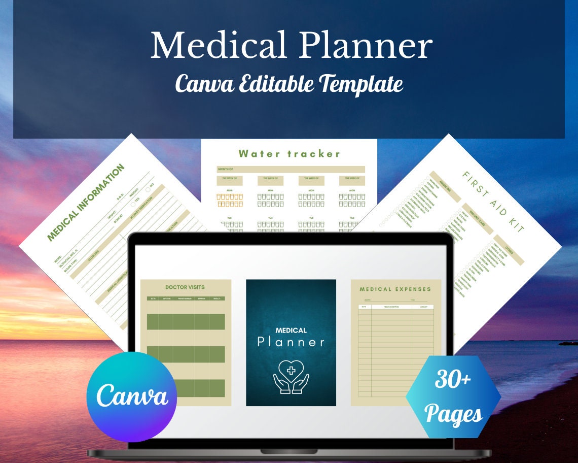 Medical Planner Editable Canva Template Health and Wellness Template ...