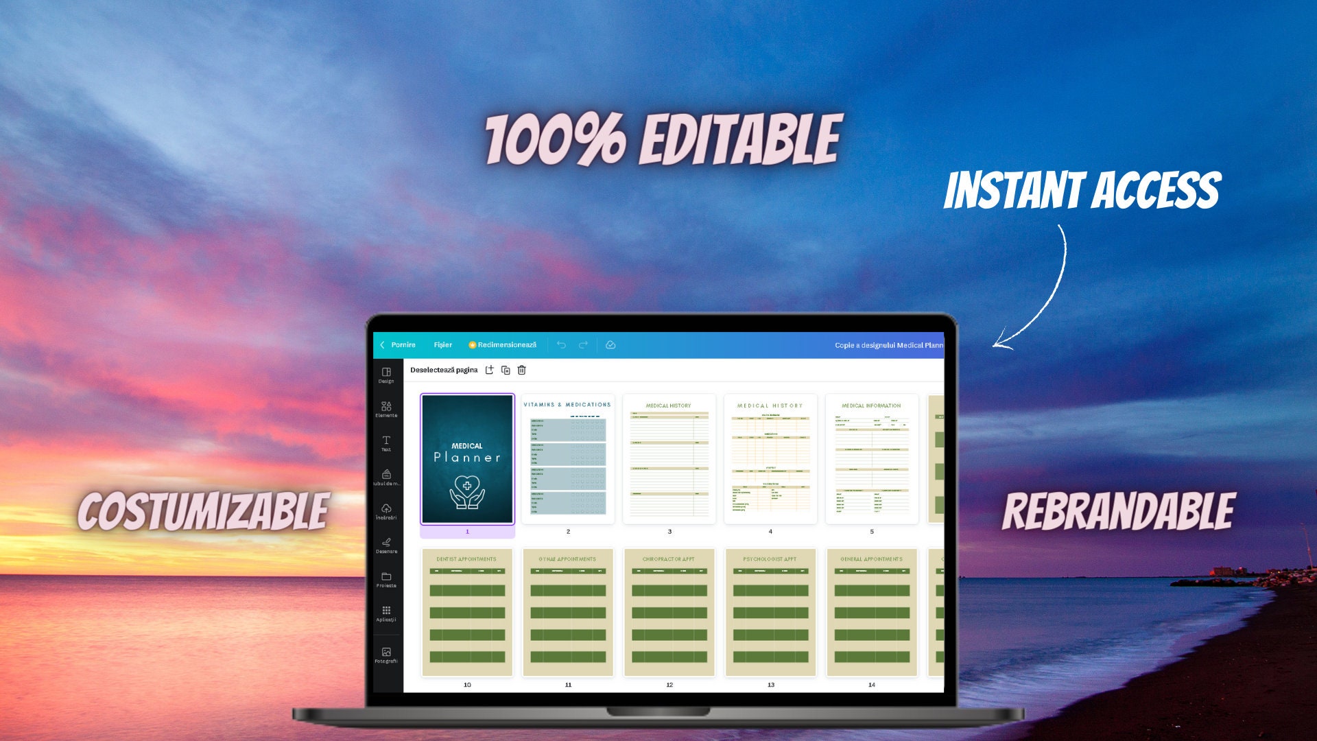Medical Planner Editable Canva Template Health and Wellness Template ...