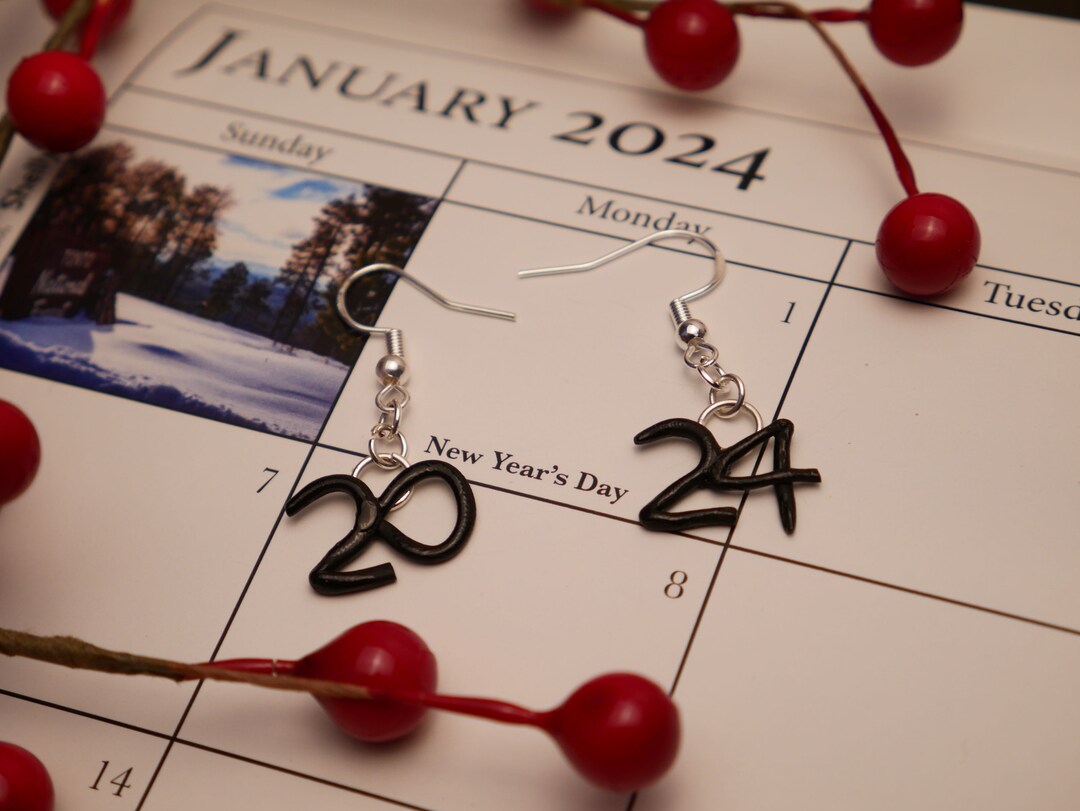 2024 New Years Dangle Earrings/clip on Available - Etsy