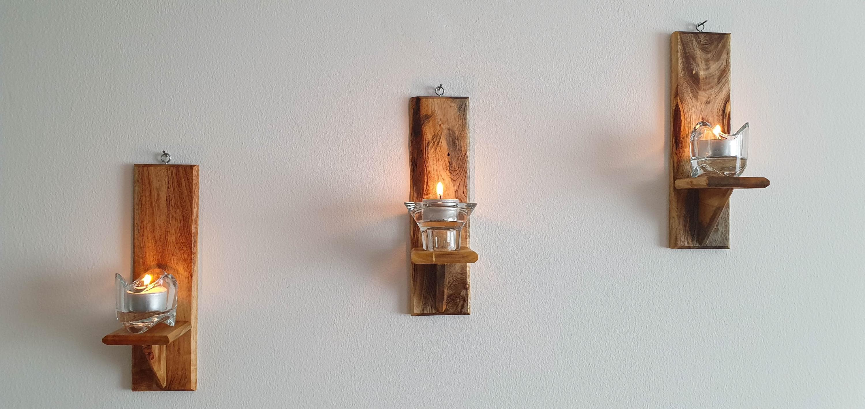 Candle Holder Solid Oak Wood Floating Shelf Small Tealight Wall Sconces ...