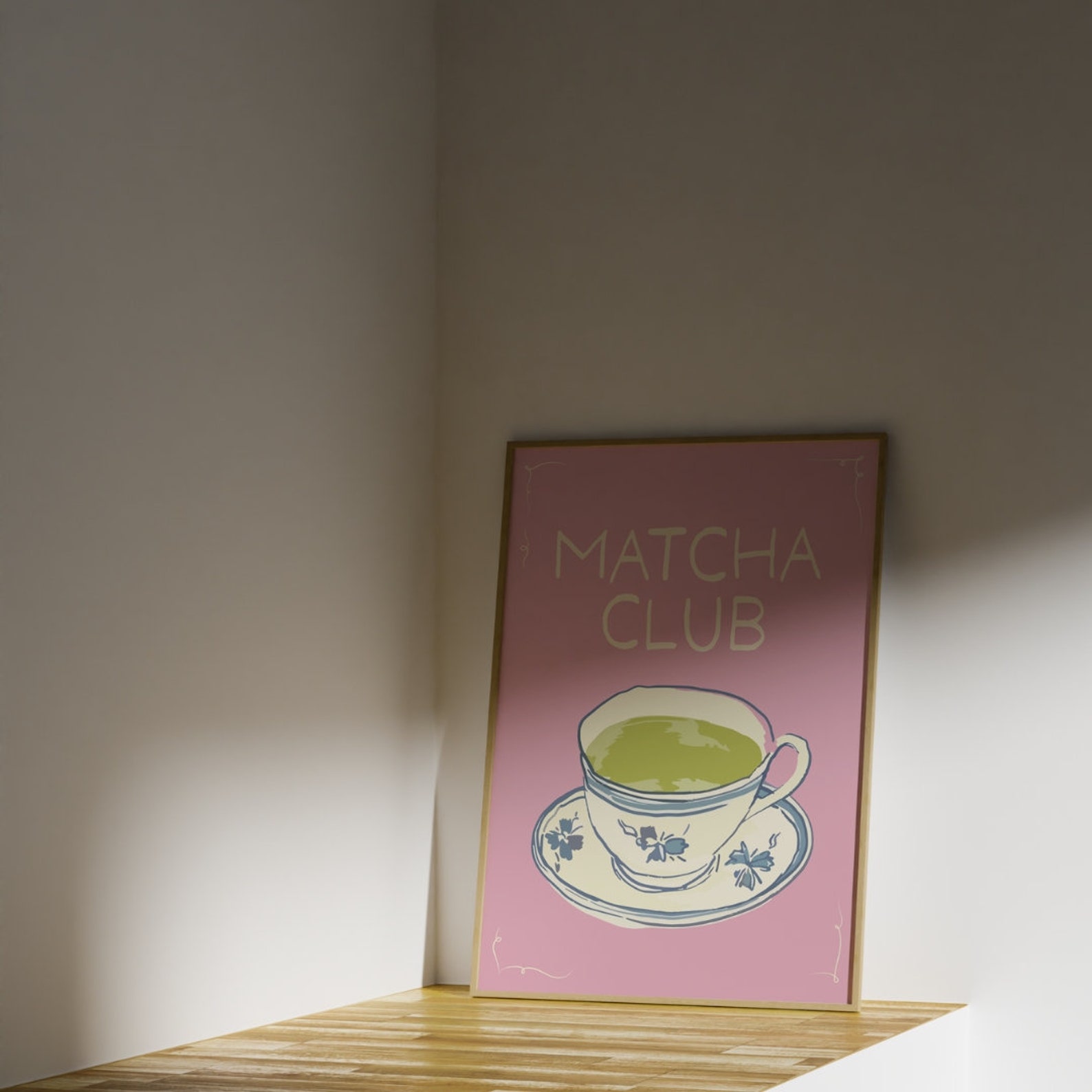 Kitchen Prints - Pink Matcha Club Poster - Funky Prints - Hand ...
