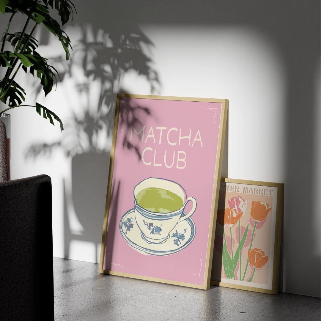Kitchen Prints - Pink Matcha Club Poster - Funky Prints - Hand ...
