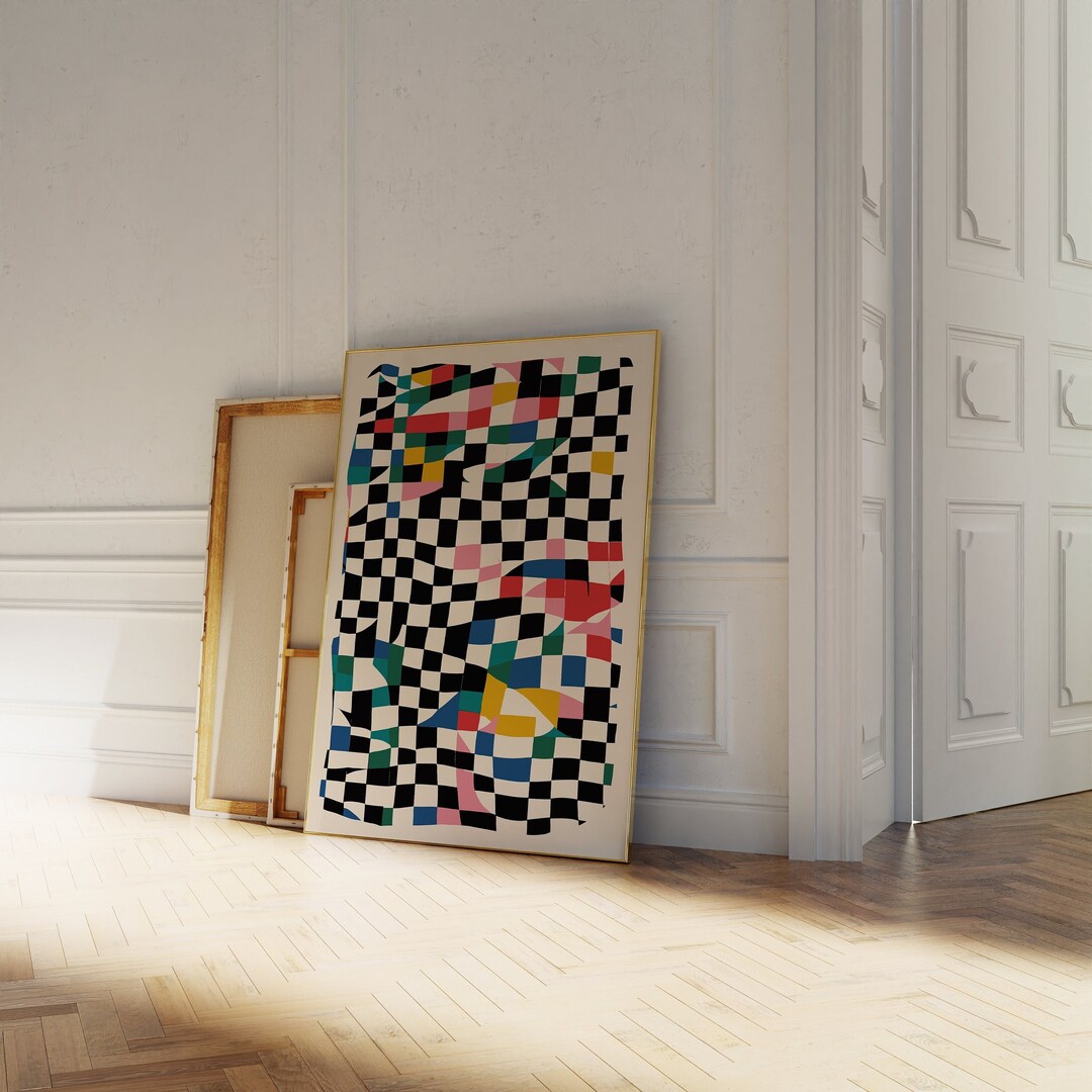 Funky Checkered Checkered Wavy Retro Digital Art Print Printable Art ...