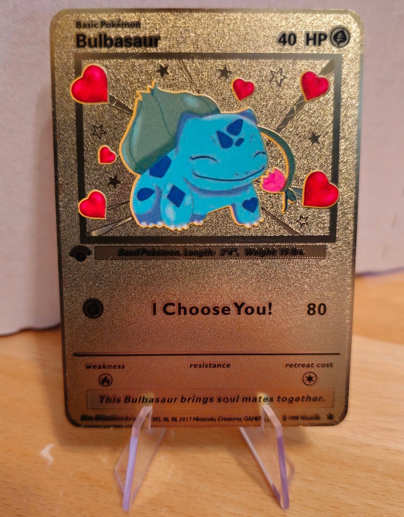 Bulbasaur Holding Flower I Choose You Valentine's Day Gold Metal ...