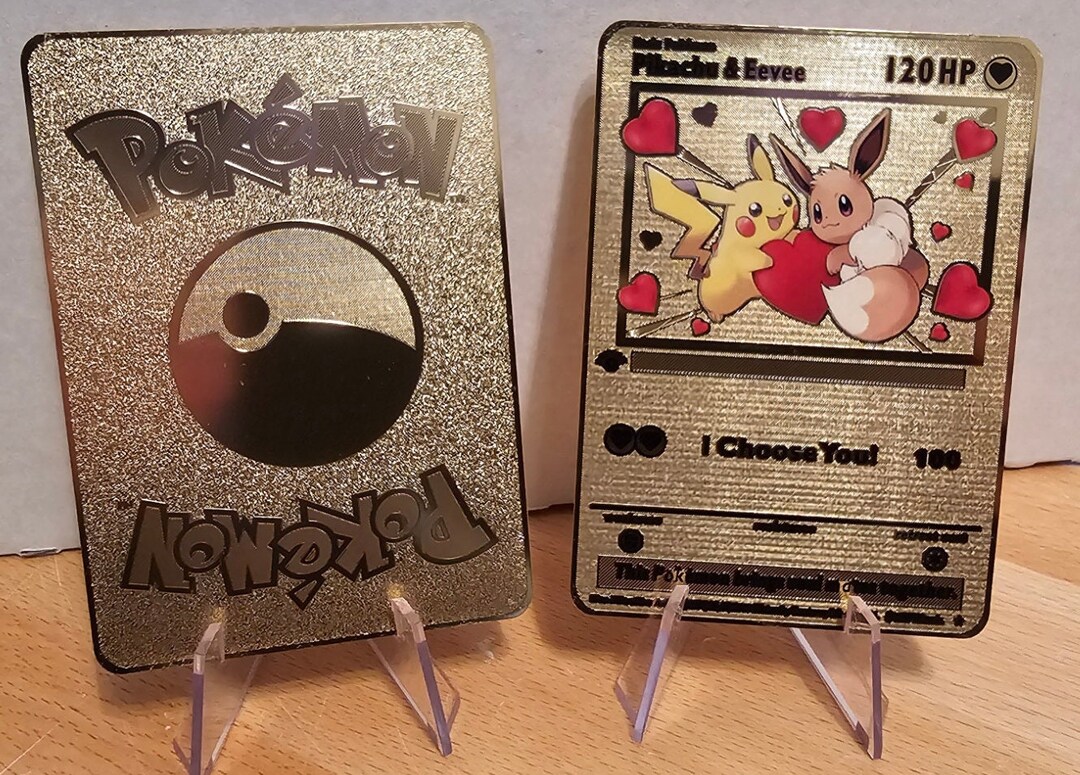 Pikachu & Eevee Holding Heart Together I Choose You in Love Perfect Catch Valentine's Day Gold ...