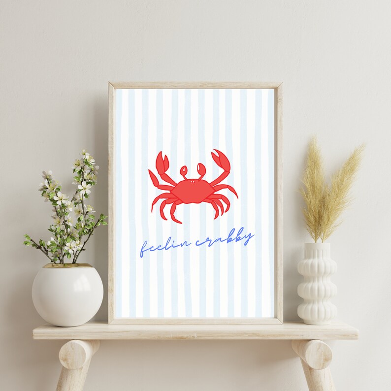 Cute Crab Printable Art, Funny Crab Art, Maximalist Coastal Wall Art ...