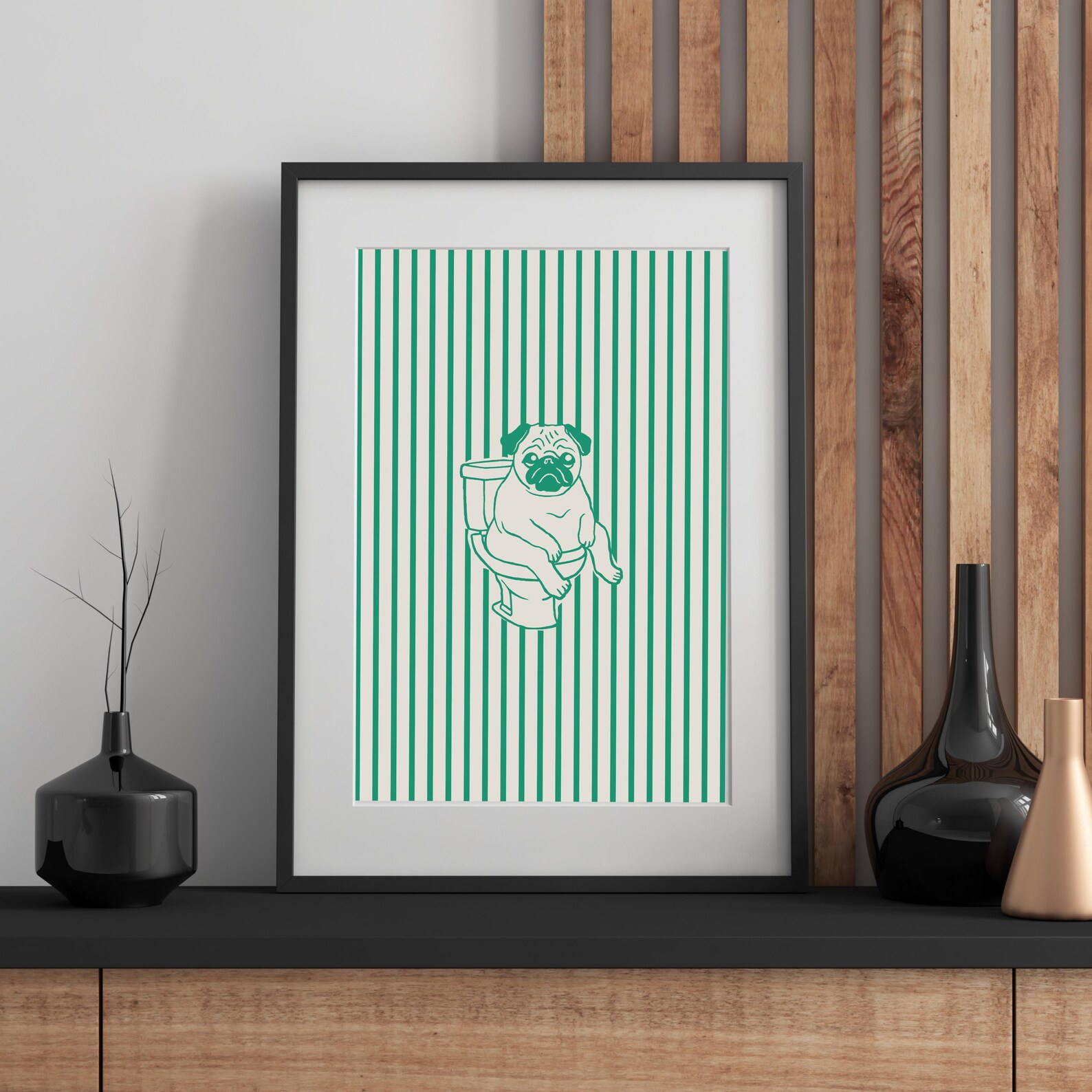 Funny Pug Bathroom Art Print - Digital Download, Humorous Toilet Decor ...