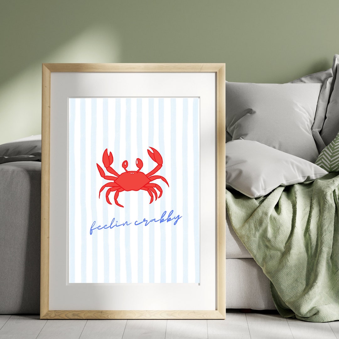 Cute Crab Printable Art, Funny Crab Art, Maximalist Coastal Wall Art ...