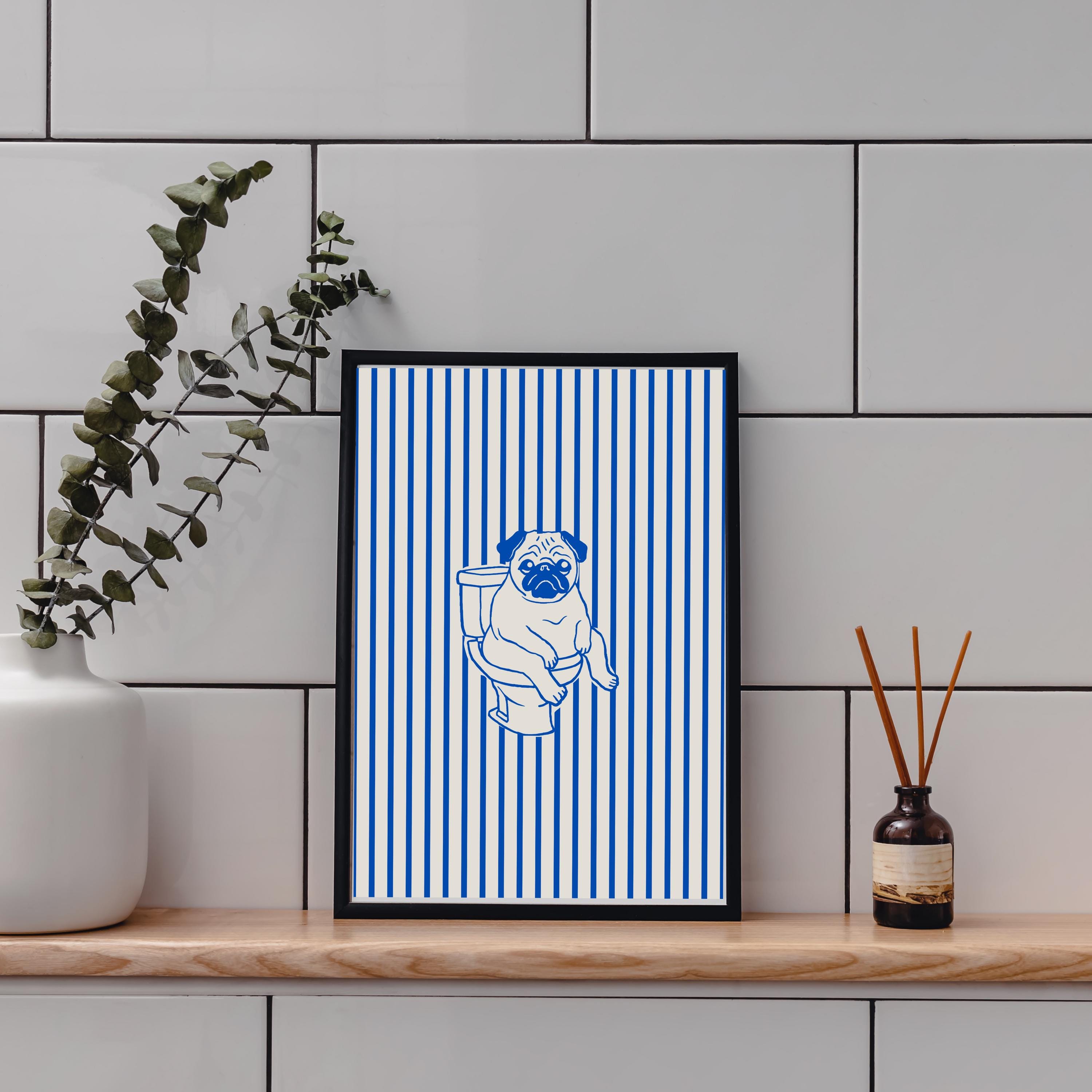 Funny Pug Bathroom Art Print - Digital Download, Humorous Toilet Decor ...
