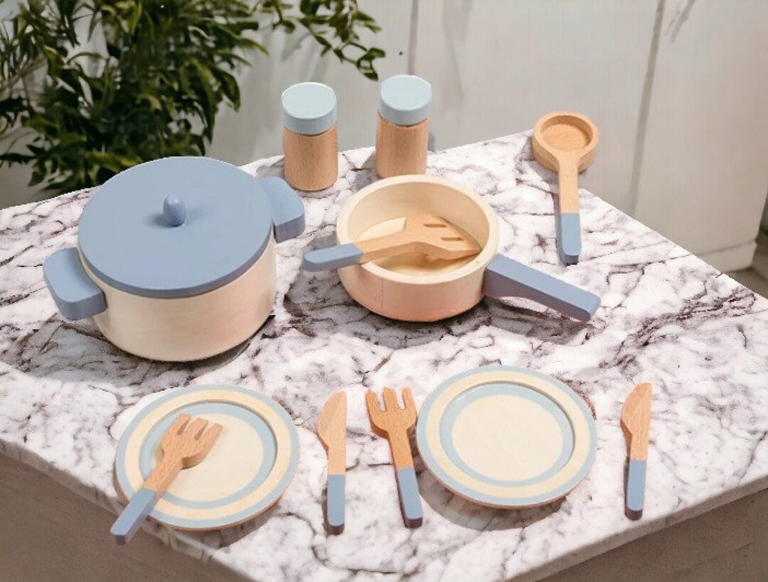 Wooden Mini Kitchen Cookware Pot Pan Cook Pretend Play Educational ...