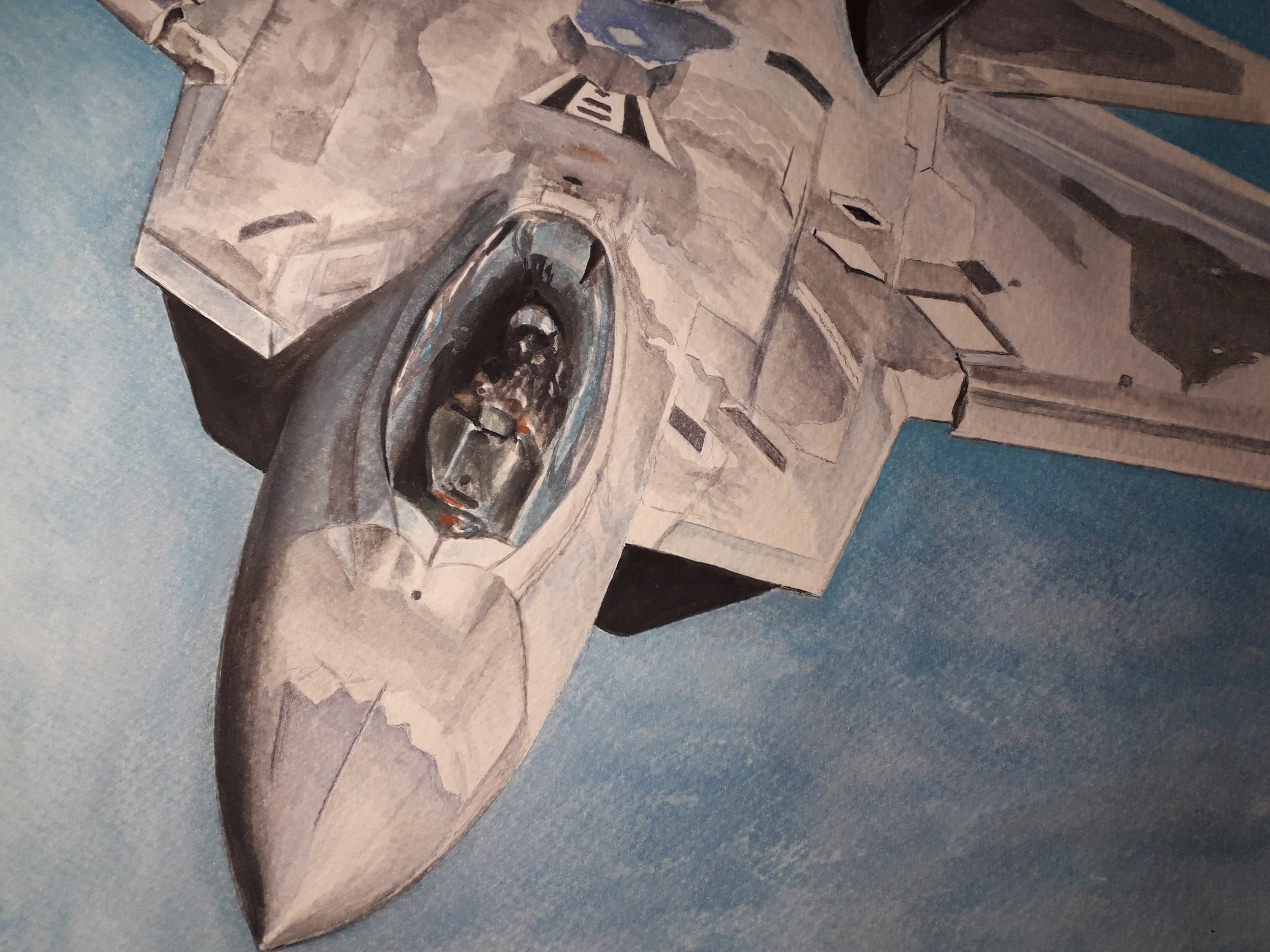 Original Watercolor Painting of an F-22 Raptor Fighter Jet in Flight ...