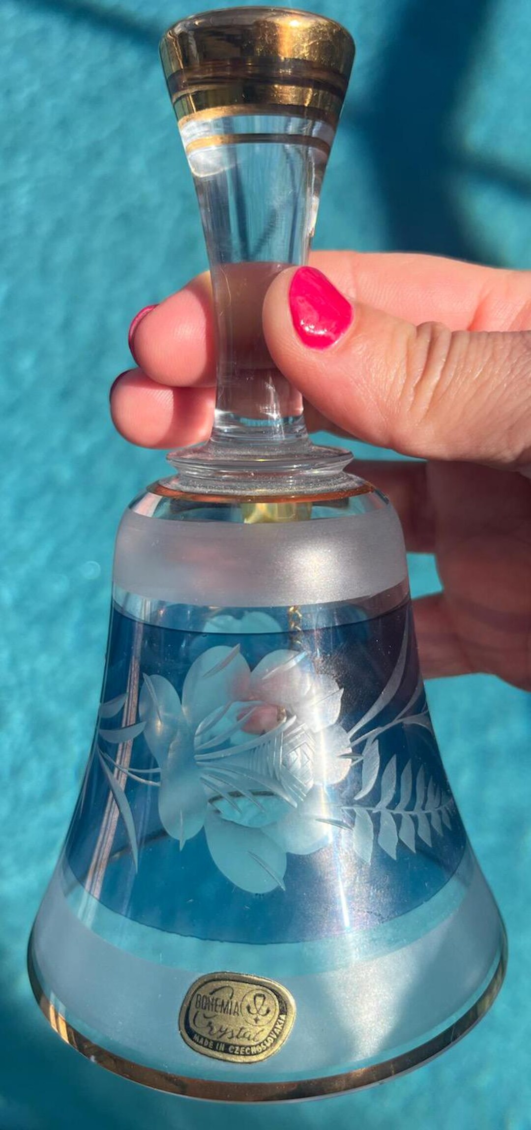 Bohemia Crystal Light Blue Dinner Bell With Gold Trim - Etsy