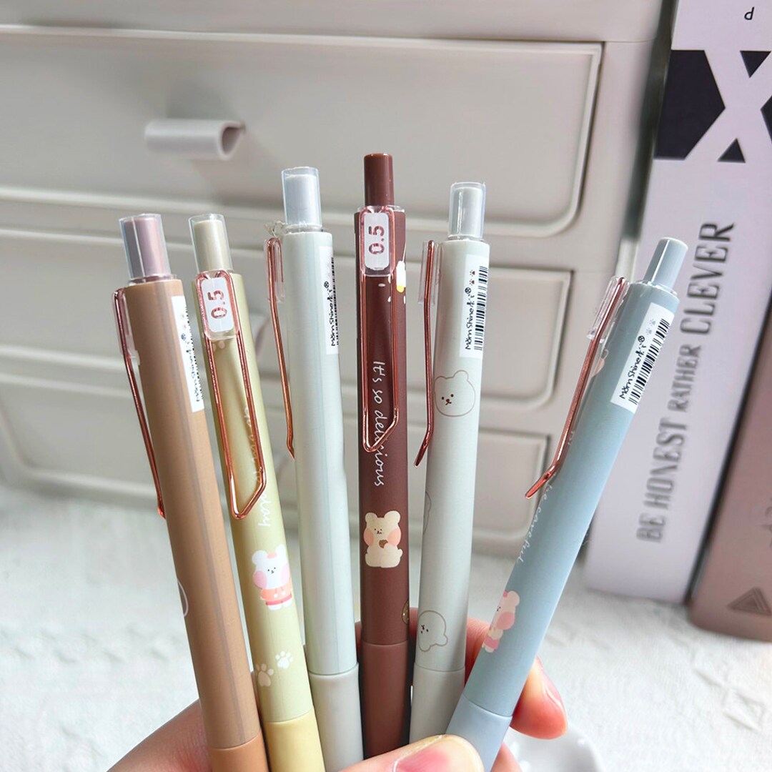 6pcs Gel Pen Bear Pen 0.5mm Planner Pens, Kawaii Stationary Gift ...