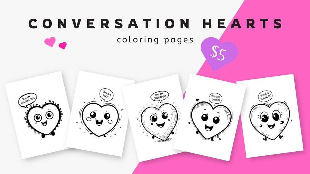 Valentine's Conversation Hearts Coloring Pages - Etsy