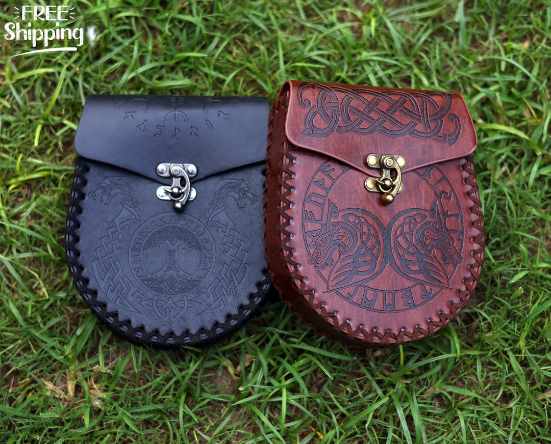 Viking Renaissance Goth Bag, Medieval Messenger Belt Bag, Small Leather ...