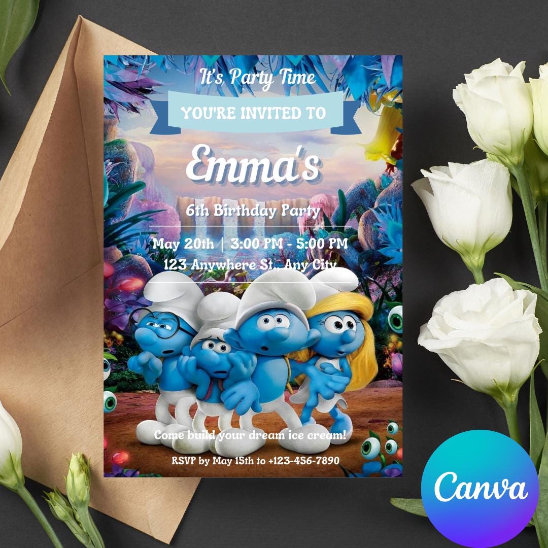 Editable Smurf Birthday Party Invitation, the Smurfs Invitation, Smurfs ...