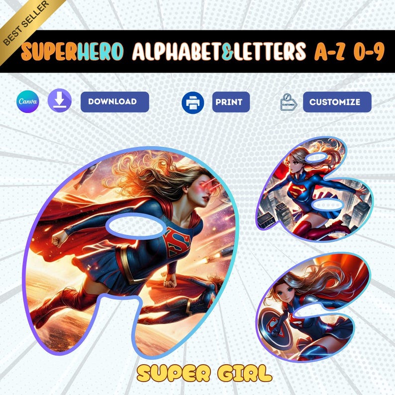 Supergirl Alphabet Font | Hero PNG Letters, Number Set (digital ...