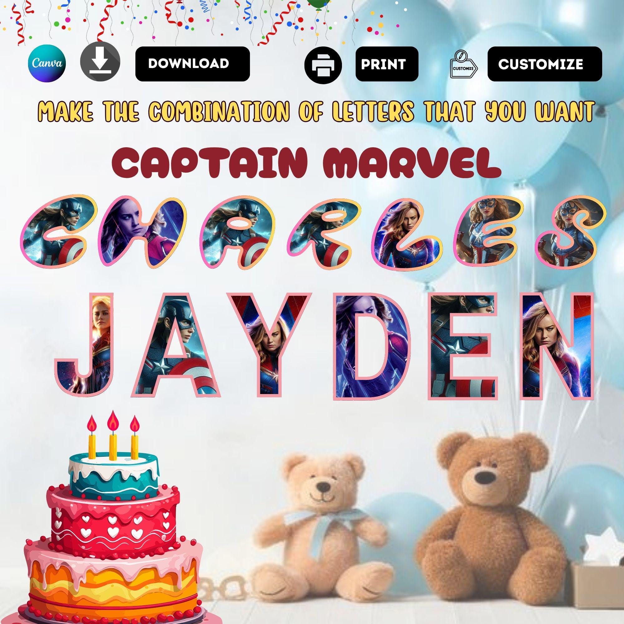 Captain Marvel Alphabet & Number Fonts | Girl Hero Clipart | Printable ...
