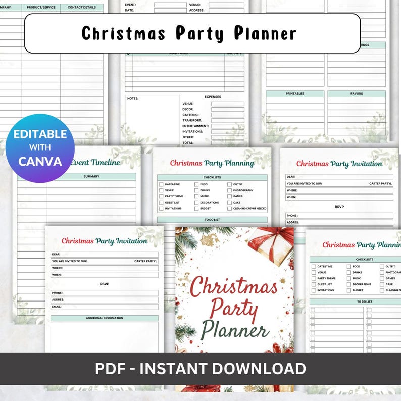 Christmas Party Planner | Editable Canva, Printable Holiday Event ...