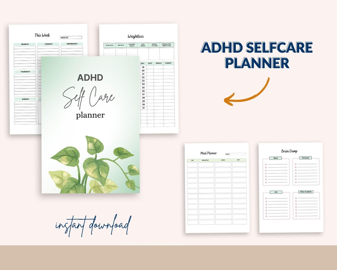 ADHD Self-care Planner, Productivity and Wellness Journal, Daily ...