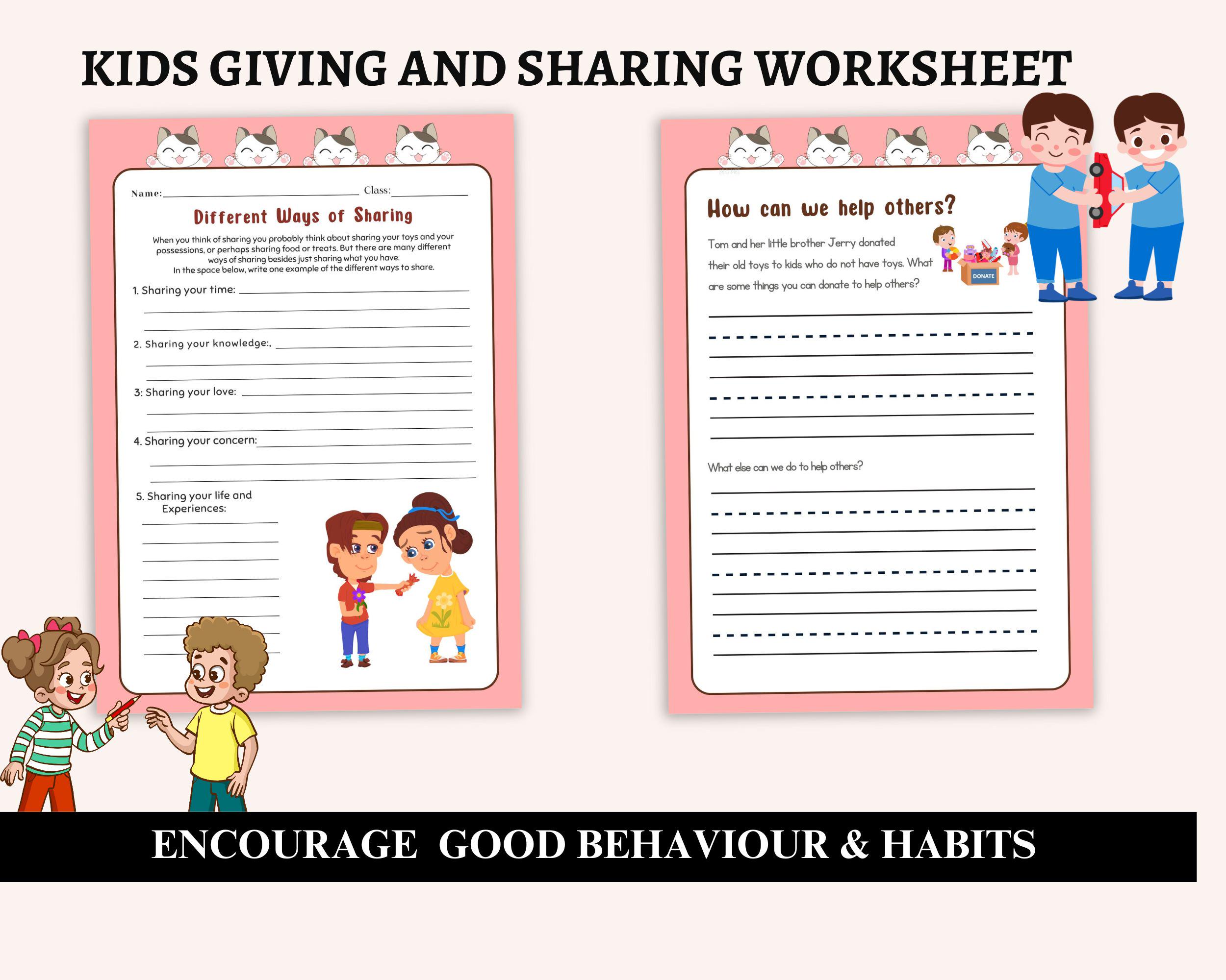 Basics of Giving and Sharing Worksheet for Kids | Kindness & Generosity ...