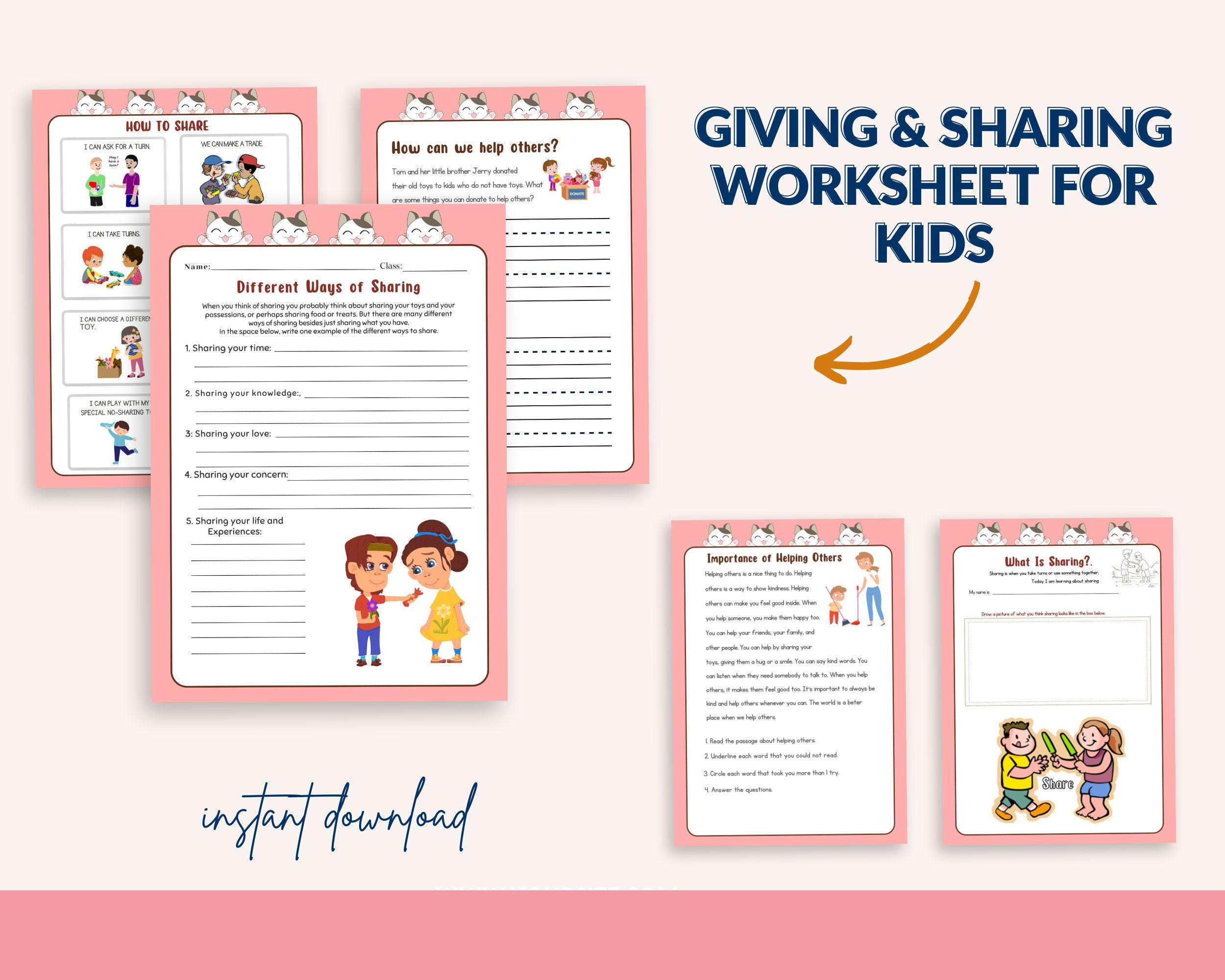 Basics of Giving and Sharing Worksheet for Kids | Kindness & Generosity ...