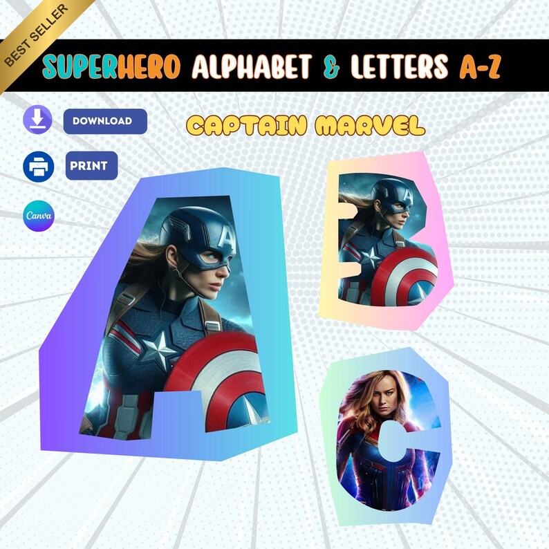 Captain Marvel Alphabet & Number Fonts | Girl Hero Clipart | Printable ...
