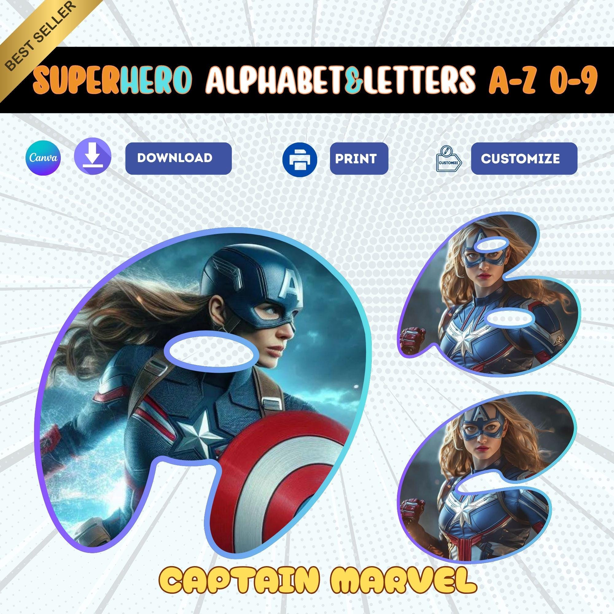 Captain Marvel Alphabet & Number Fonts | Girl Hero Clipart | Printable ...
