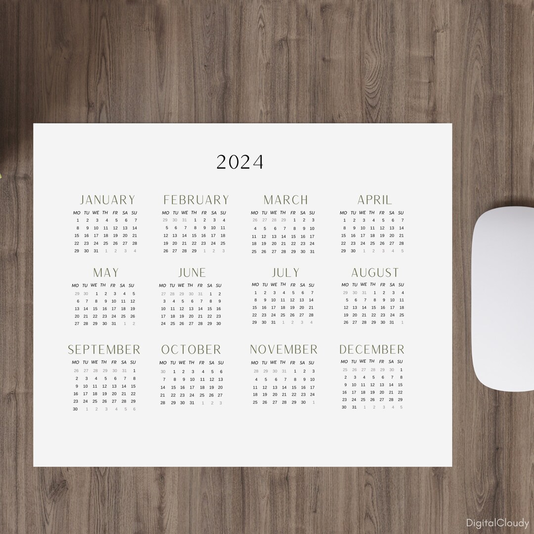 2024 Calendar Landscape Minimalist A4 Digital Download Printable ...