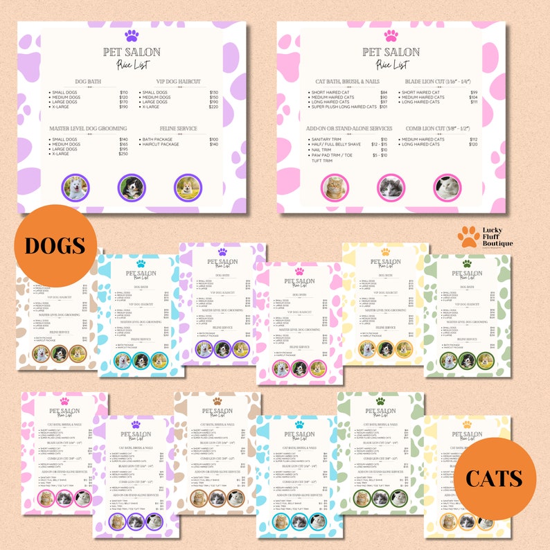 Pet Salon Price List Template - Grooming Services for Cats and Dogs ...