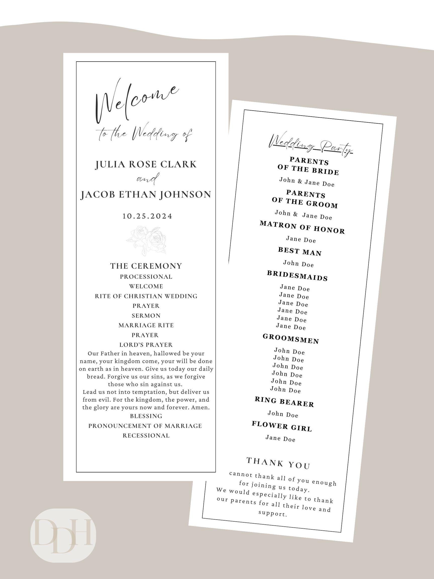 Elegant Wedding Program – Editable Canva Template - Etsy