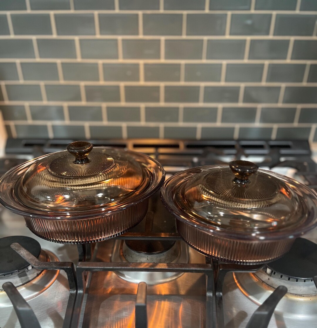 Vintage Vision Corning Amber Casserole Dishes With Lids - Set of 2 - Etsy