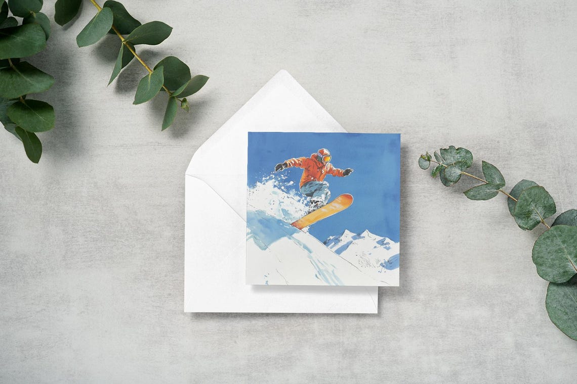 Snowboarding Card, Snowboarder Birthday Card, Card for Him ...
