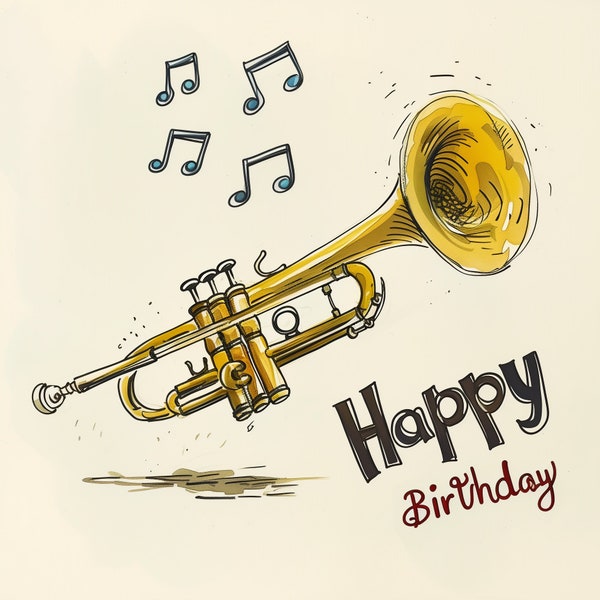 Trumpet Birthday Card - Etsy