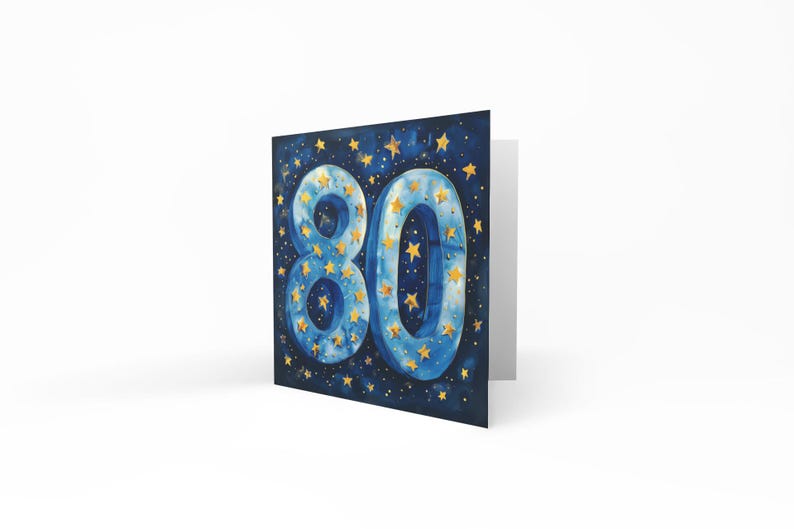 80th Birthday Card - Gold Stars, No 80, Starry Night Sky, Happy ...