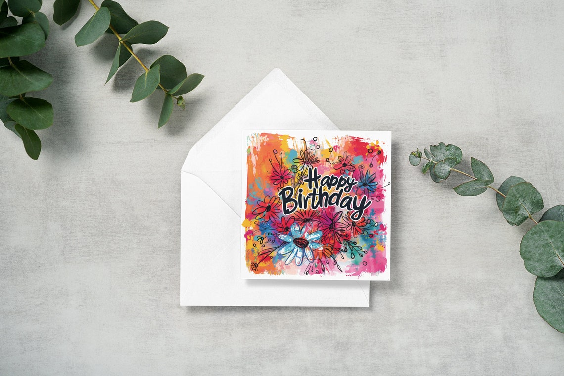 Happy Birthday Card - Colourful Bright Floral Design - Etsy