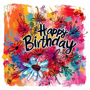 Happy Birthday Card - Colourful Bright Floral Design - Etsy